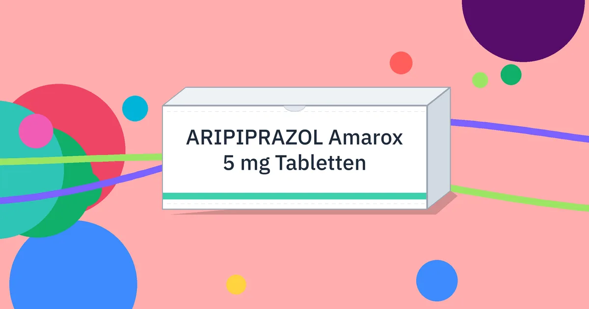 Symbolbild: Packung mit der Aufschrift ARIPIPRAZOL Amarox 5 mg Tabletten (PZN 18738338) – Verfügbarkeit und Bezug in Apotheken in Frankfurt am Main