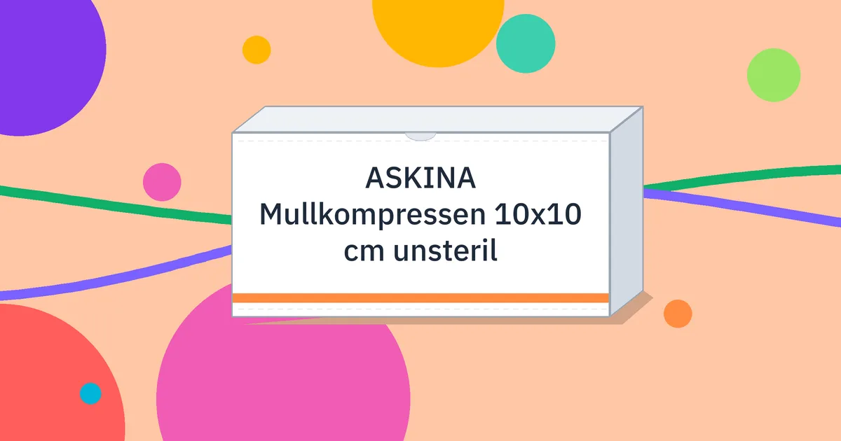 Symbolbild: Packung mit der Aufschrift ASKINA Mullkompressen 10x10 cm unsteril (PZN 11310726) – Verfügbarkeit und Bezug in Apotheken in Frankfurt am Main