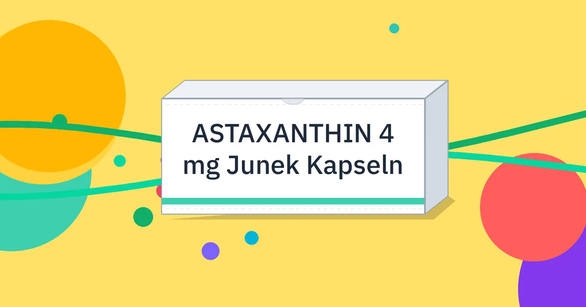 Symbolbild: Packung mit der Aufschrift ASTAXANTHIN 4 mg Junek Kapseln (PZN 04366815) – Verfügbarkeit und Bezug in Apotheken in Frankfurt am Main