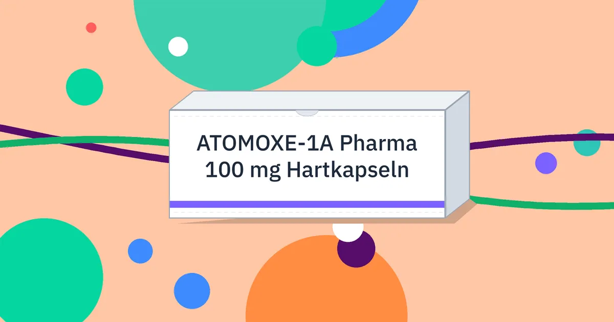 Symbolbild: Packung mit der Aufschrift ATOMOXE-1A Pharma 100 mg Hartkapseln (PZN 14352694) – Verfügbarkeit und Bezug in Apotheken in Frankfurt am Main