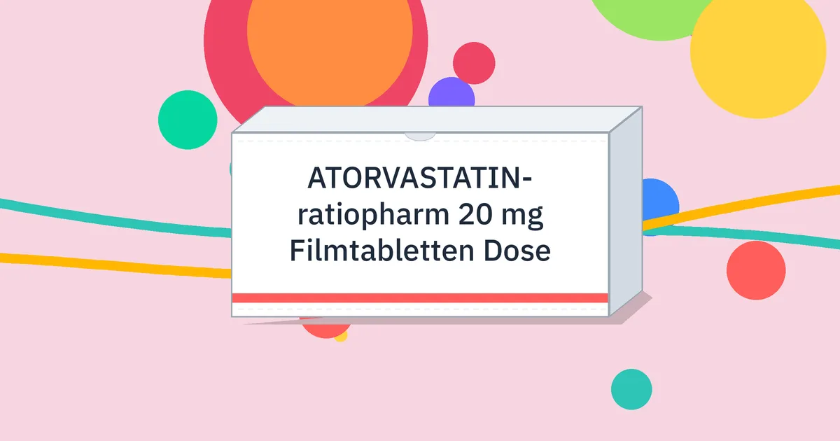 Symbolbild: Packung mit der Aufschrift ATORVASTATIN-ratiopharm 20 mg Filmtabletten Dose (PZN 19720228) – Verfügbarkeit und Bezug in Apotheken in Frankfurt am Main