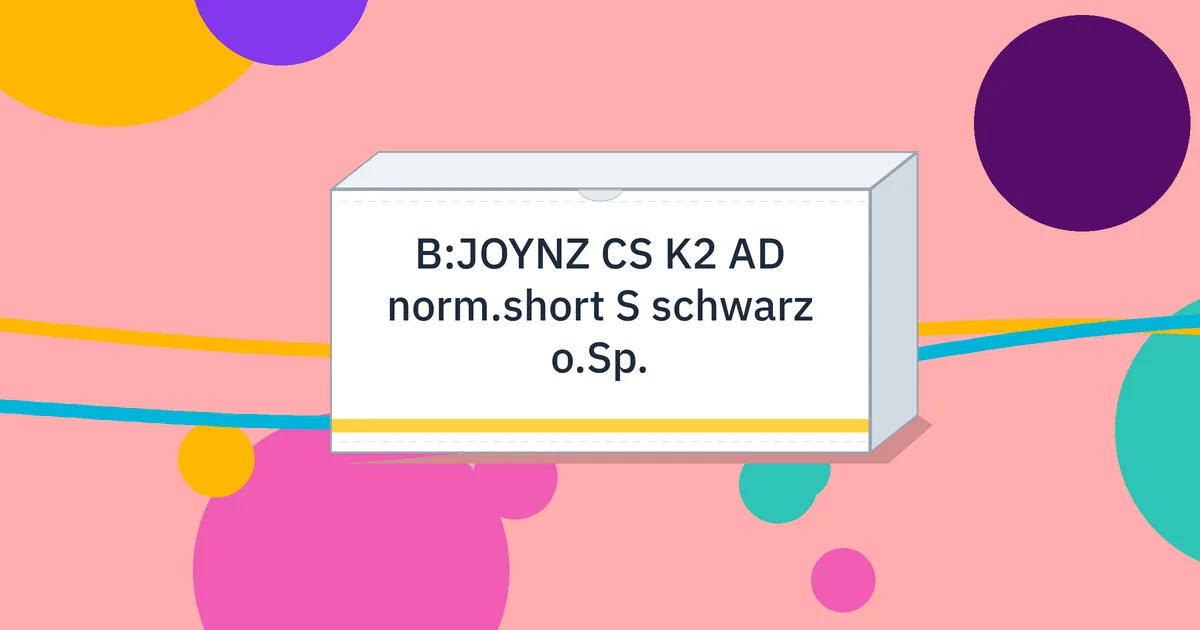 Symbolbild: Packung mit der Aufschrift B:JOYNZ CS K2 AD norm.short S schwarz o.Sp. (PZN 20525822) – Verfügbarkeit und Bezug in Apotheken in Frankfurt am Main