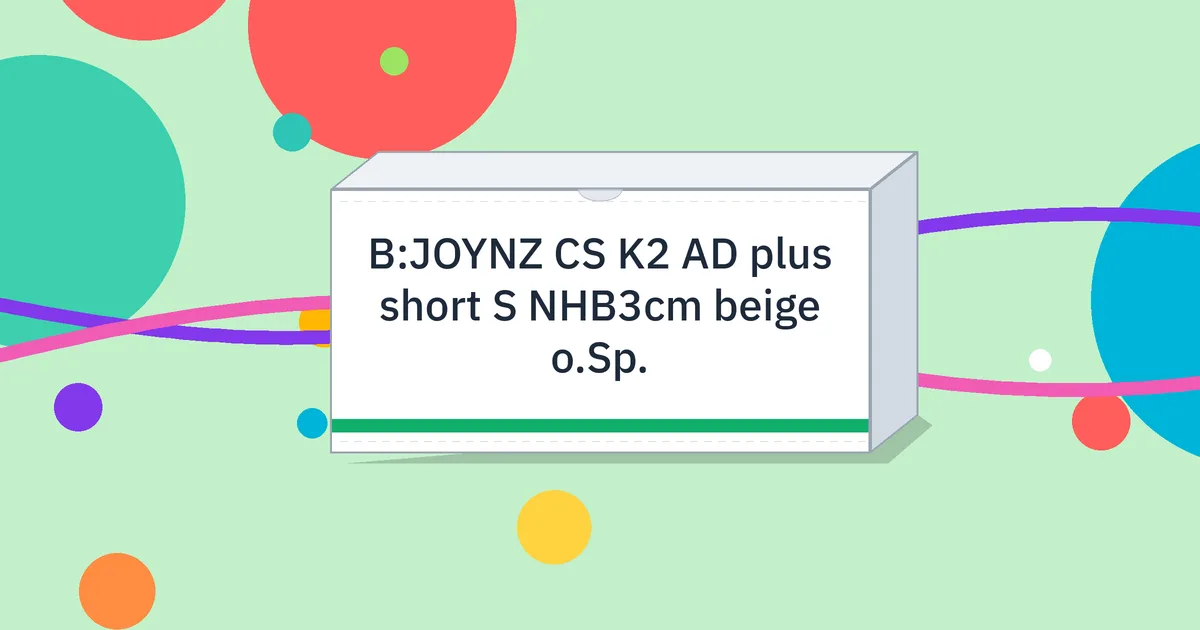 Symbolbild: Packung mit der Aufschrift B:JOYNZ CS K2 AD plus short S NHB3cm beige o.Sp. (PZN 20527382) – Verfügbarkeit und Bezug in Apotheken in Frankfurt am Main