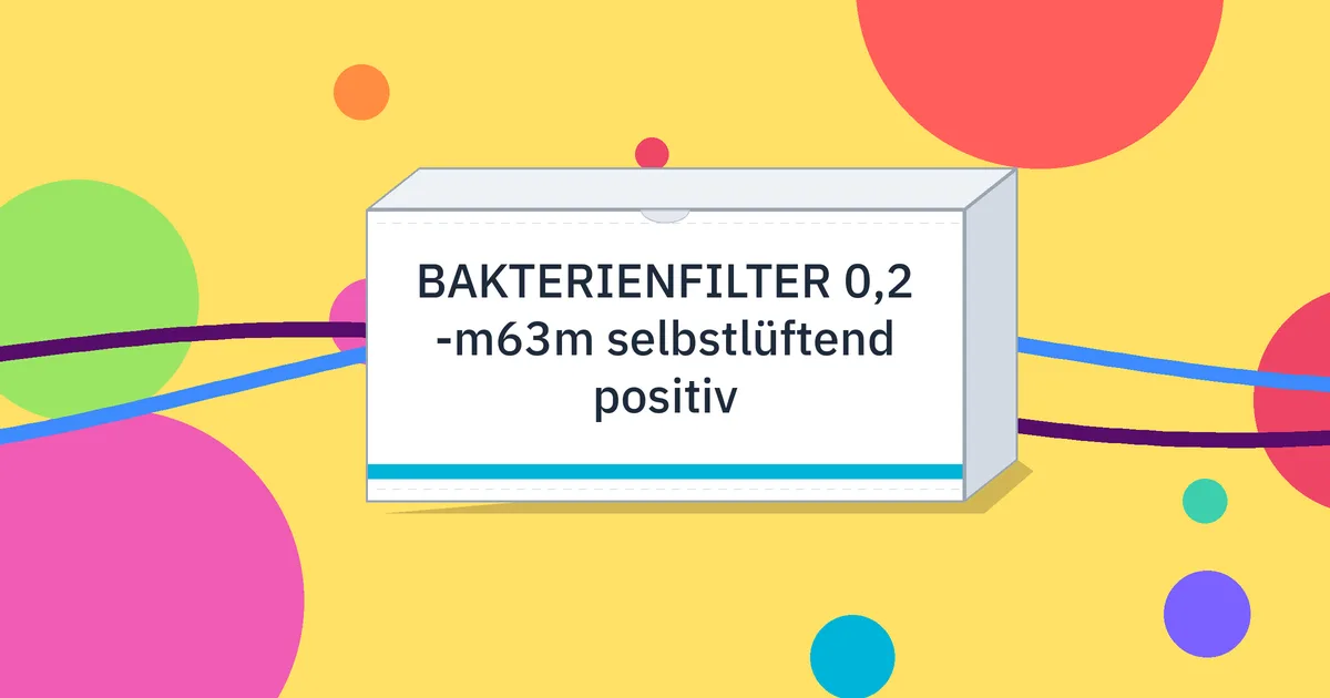 Symbolbild: Packung mit der Aufschrift BAKTERIENFILTER 0,2 -m63m selbstlüftend positiv (PZN 07288659) – Verfügbarkeit und Bezug in Apotheken in Frankfurt am Main