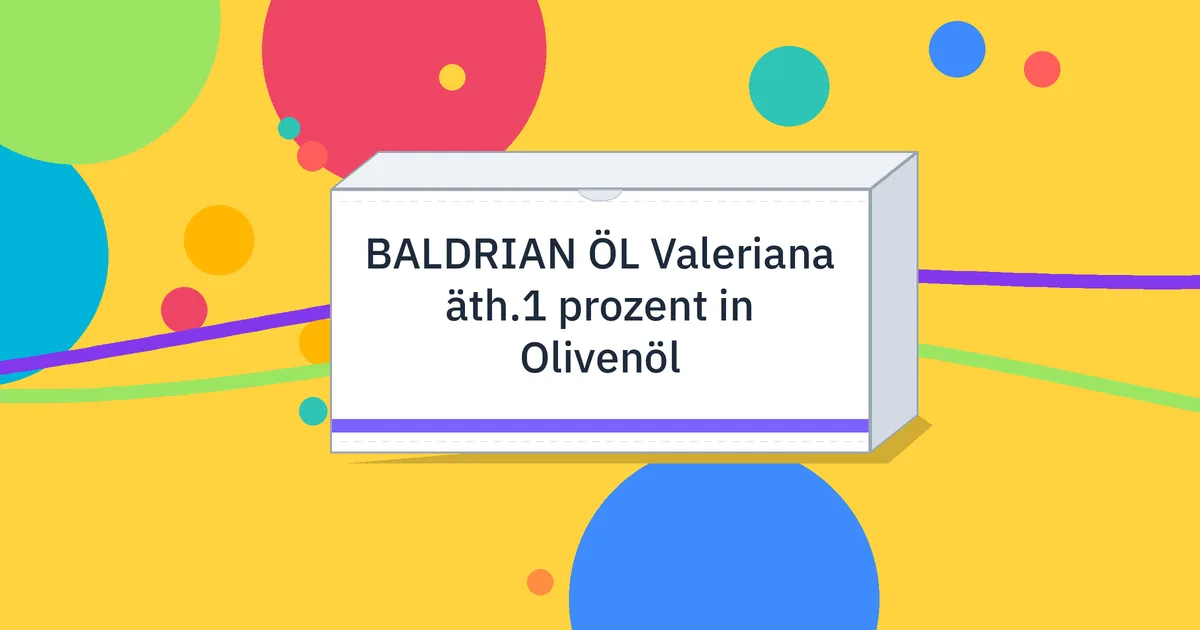 Symbolbild: Packung mit der Aufschrift BALDRIAN ÖL Valeriana äth.1 prozent in Olivenöl (PZN 02467854) – Verfügbarkeit und Bezug in Apotheken in Frankfurt am Main