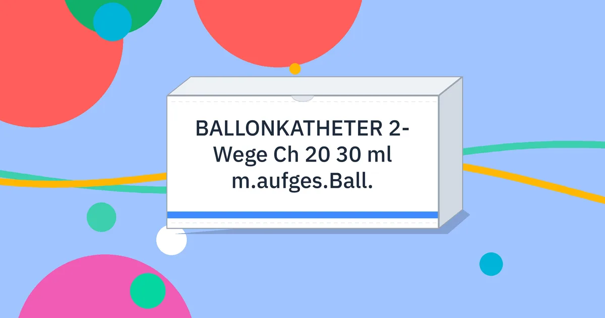 Symbolbild: Packung mit der Aufschrift BALLONKATHETER 2-Wege Ch 20 30 ml m.aufges.Ball. (PZN 04863873) – Verfügbarkeit und Bezug in Apotheken in Frankfurt am Main