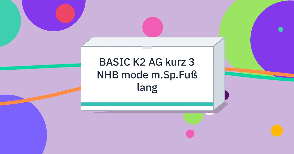 Symbolbild: Packung mit der Aufschrift BASIC K2 AG kurz 3 NHB mode m.Sp.Fuß lang (PZN 20267277) – Verfügbarkeit und Bezug in Apotheken in Frankfurt am Main