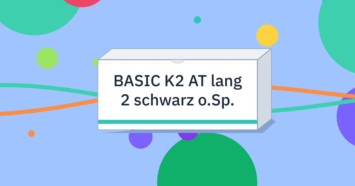 Symbolbild: Packung mit der Aufschrift BASIC K2 AT lang 2 schwarz o.Sp. (PZN 20268874) – Verfügbarkeit und Bezug in Apotheken in Frankfurt am Main