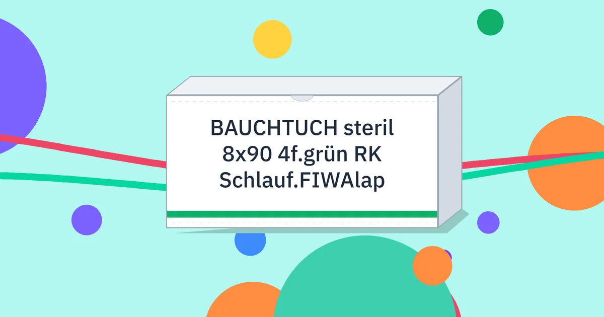 Symbolbild: Packung mit der Aufschrift BAUCHTUCH steril 8x90 4f.grün RK Schlauf.FIWAlap (PZN 11860415) – Verfügbarkeit und Bezug in Apotheken in Frankfurt am Main