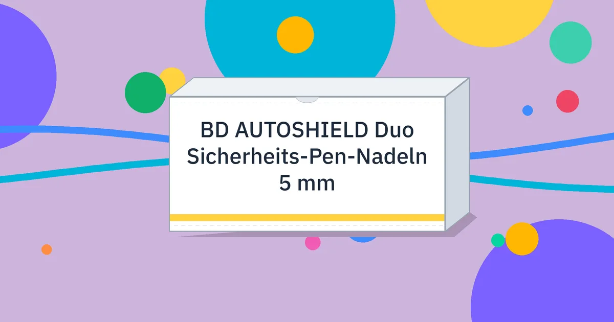 Symbolbild: Packung mit der Aufschrift BD AUTOSHIELD Duo Sicherheits-Pen-Nadeln 5 mm (PZN 19627612) – Verfügbarkeit und Bezug in Apotheken in Frankfurt am Main
