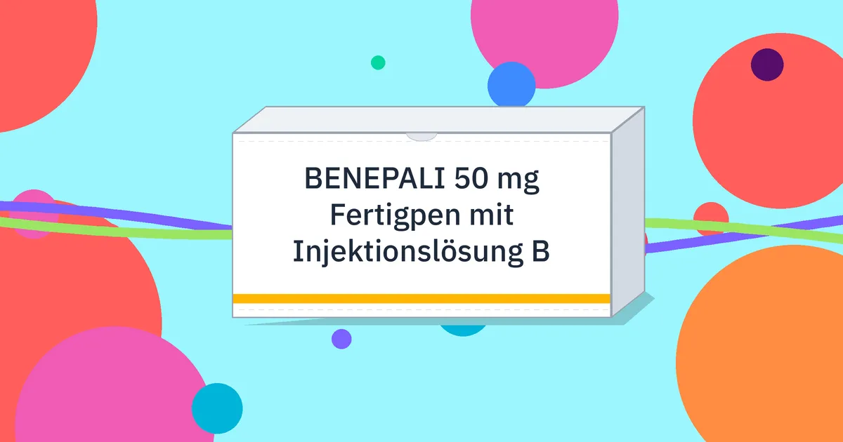 Symbolbild: Packung mit der Aufschrift BENEPALI 50 mg Fertigpen mit Injektionslösung B (PZN 13856725) – Verfügbarkeit und Bezug in Apotheken in Frankfurt am Main