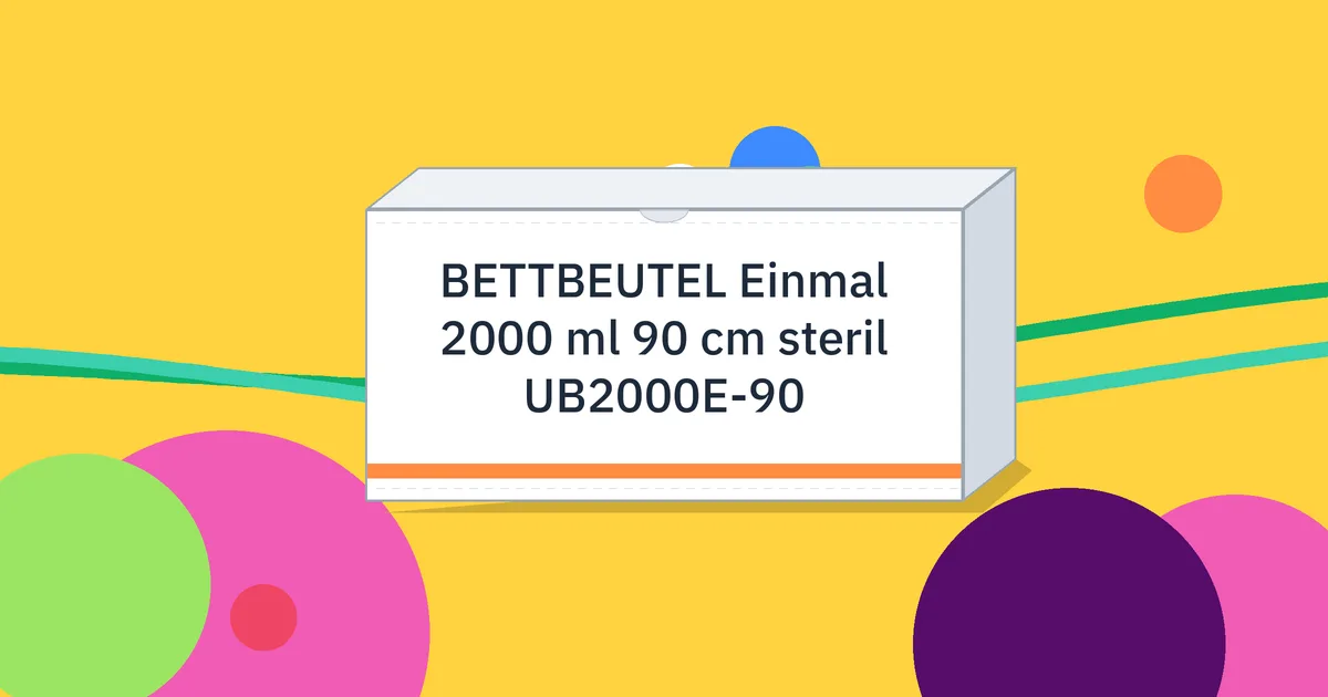 Symbolbild: Packung mit der Aufschrift BETTBEUTEL Einmal 2000 ml 90 cm steril UB2000E-90 (PZN 06718945) – Verfügbarkeit und Bezug in Apotheken in Frankfurt am Main