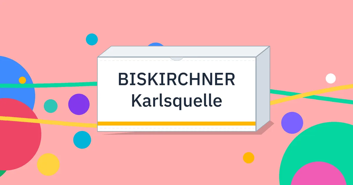 Symbolbild: Packung mit der Aufschrift BISKIRCHNER Karlsquelle (PZN 03058945) – Verfügbarkeit und Bezug in Apotheken in Frankfurt am Main