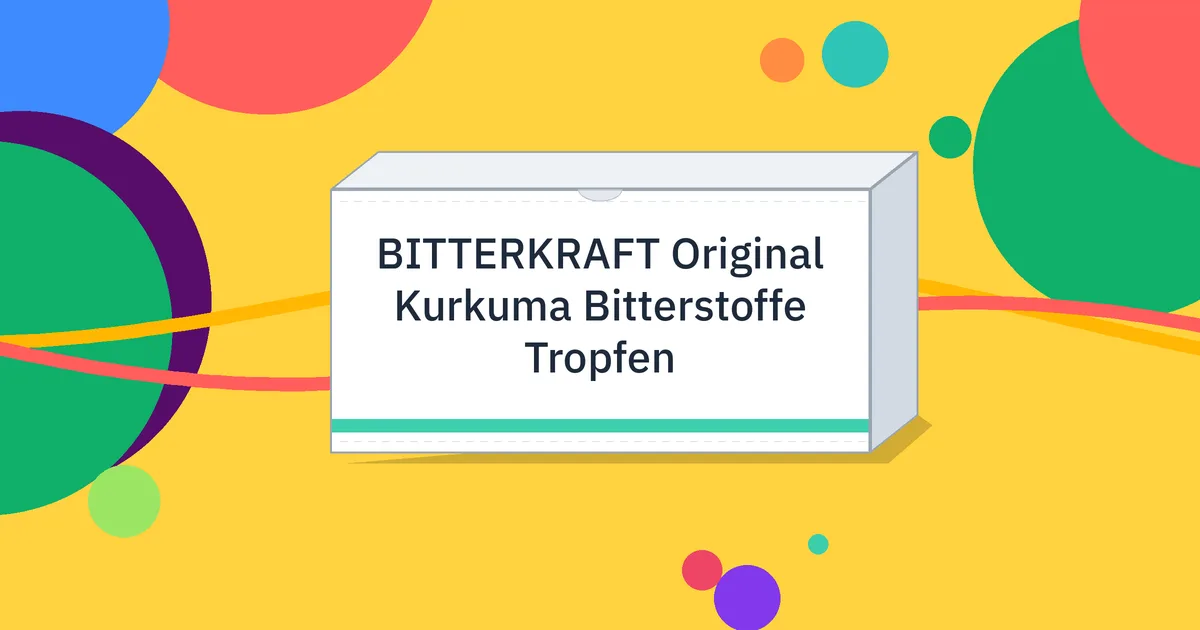 Symbolbild: Packung mit der Aufschrift BITTERKRAFT Original Kurkuma Bitterstoffe Tropfen (PZN 19362616) – Verfügbarkeit und Bezug in Apotheken in Frankfurt am Main
