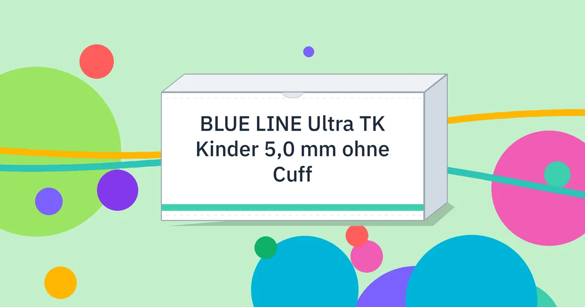 Symbolbild: Packung mit der Aufschrift BLUE LINE Ultra TK Kinder 5,0 mm ohne Cuff (PZN 14437114) – Verfügbarkeit und Bezug in Apotheken in Frankfurt am Main
