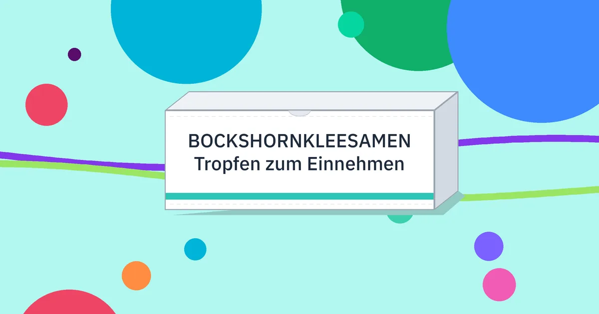 Symbolbild: Packung mit der Aufschrift BOCKSHORNKLEESAMEN Tropfen zum Einnehmen (PZN 11866352) – Verfügbarkeit und Bezug in Apotheken in Frankfurt am Main