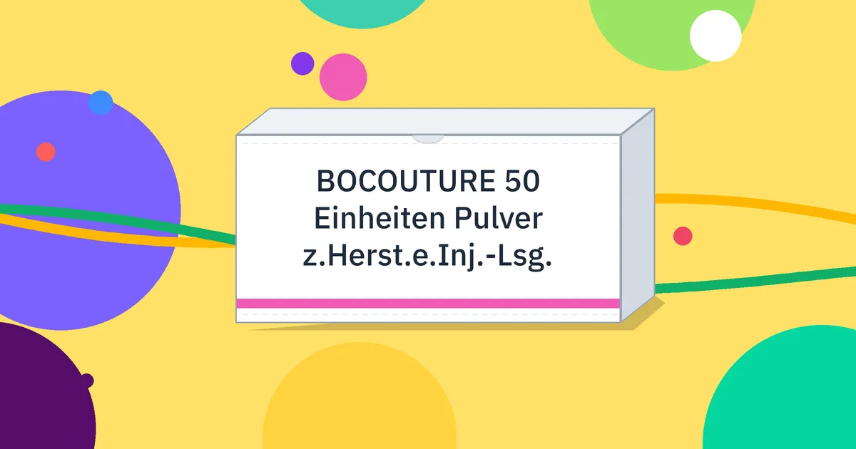 Symbolbild: Packung mit der Aufschrift BOCOUTURE 50 Einheiten Pulver z.Herst.e.Inj.-Lsg. (PZN 20012703) – Verfügbarkeit und Bezug in Apotheken in Frankfurt am Main