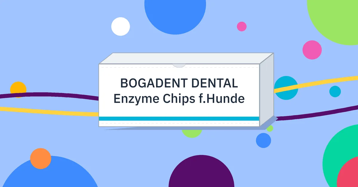 Symbolbild: Packung mit der Aufschrift BOGADENT DENTAL Enzyme Chips f.Hunde (PZN 13989981) – Verfügbarkeit und Bezug in Apotheken in Frankfurt am Main