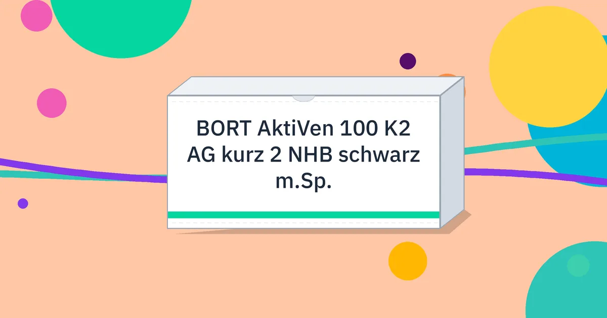 Symbolbild: Packung mit der Aufschrift BORT AktiVen 100 K2 AG kurz 2 NHB schwarz m.Sp. (PZN 14388054) – Verfügbarkeit und Bezug in Apotheken in Frankfurt am Main