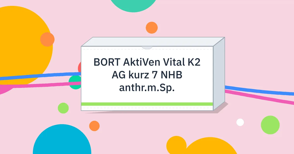Symbolbild: Packung mit der Aufschrift BORT AktiVen Vital K2 AG kurz 7 NHB anthr.m.Sp. (PZN 13734614) – Verfügbarkeit und Bezug in Apotheken in Frankfurt am Main