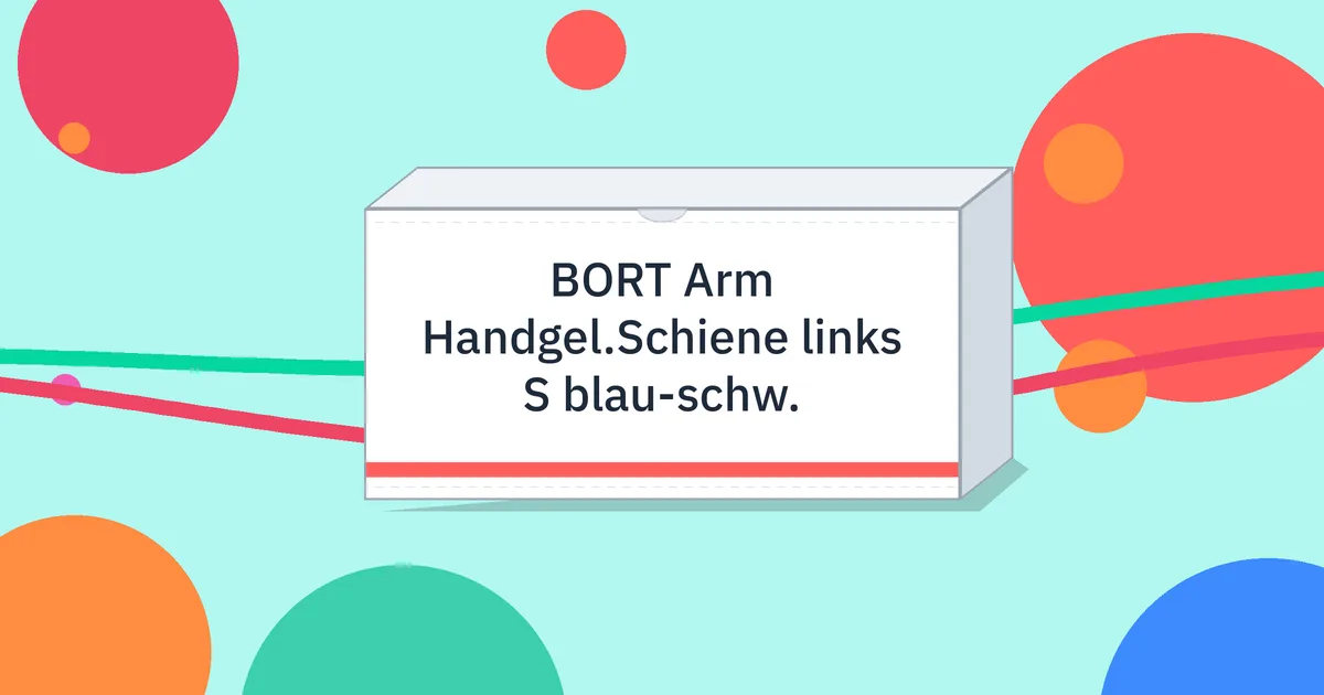 Symbolbild: Packung mit der Aufschrift BORT Arm Handgel.Schiene links S blau-schw. (PZN 04196052) – Verfügbarkeit und Bezug in Apotheken in Frankfurt am Main