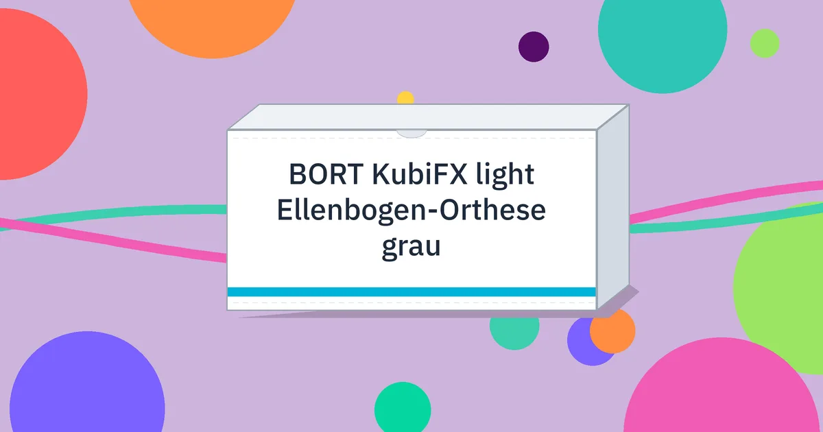 Symbolbild: Packung mit der Aufschrift BORT KubiFX light Ellenbogen-Orthese grau (PZN 18658214) – Verfügbarkeit und Bezug in Apotheken in Frankfurt am Main