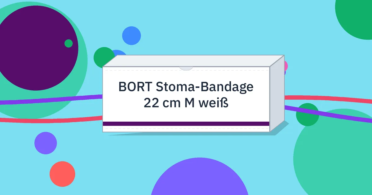 Symbolbild: Packung mit der Aufschrift BORT Stoma-Bandage 22 cm M weiß (PZN 00516198) – Verfügbarkeit und Bezug in Apotheken in Frankfurt am Main