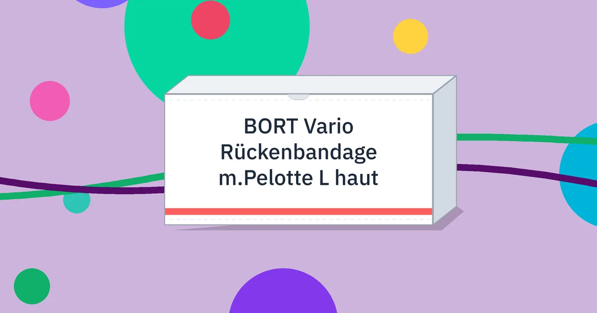 Symbolbild: Packung mit der Aufschrift BORT Vario Rückenbandage m.Pelotte L haut (PZN 04100649) – Verfügbarkeit und Bezug in Apotheken in Frankfurt am Main