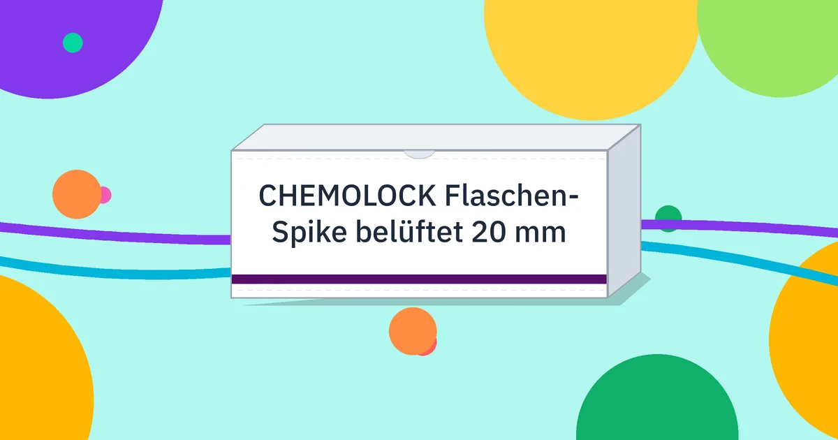 Symbolbild: Packung mit der Aufschrift CHEMOLOCK Flaschen-Spike belüftet 20 mm (PZN 19443875) – Verfügbarkeit und Bezug in Apotheken in Frankfurt am Main