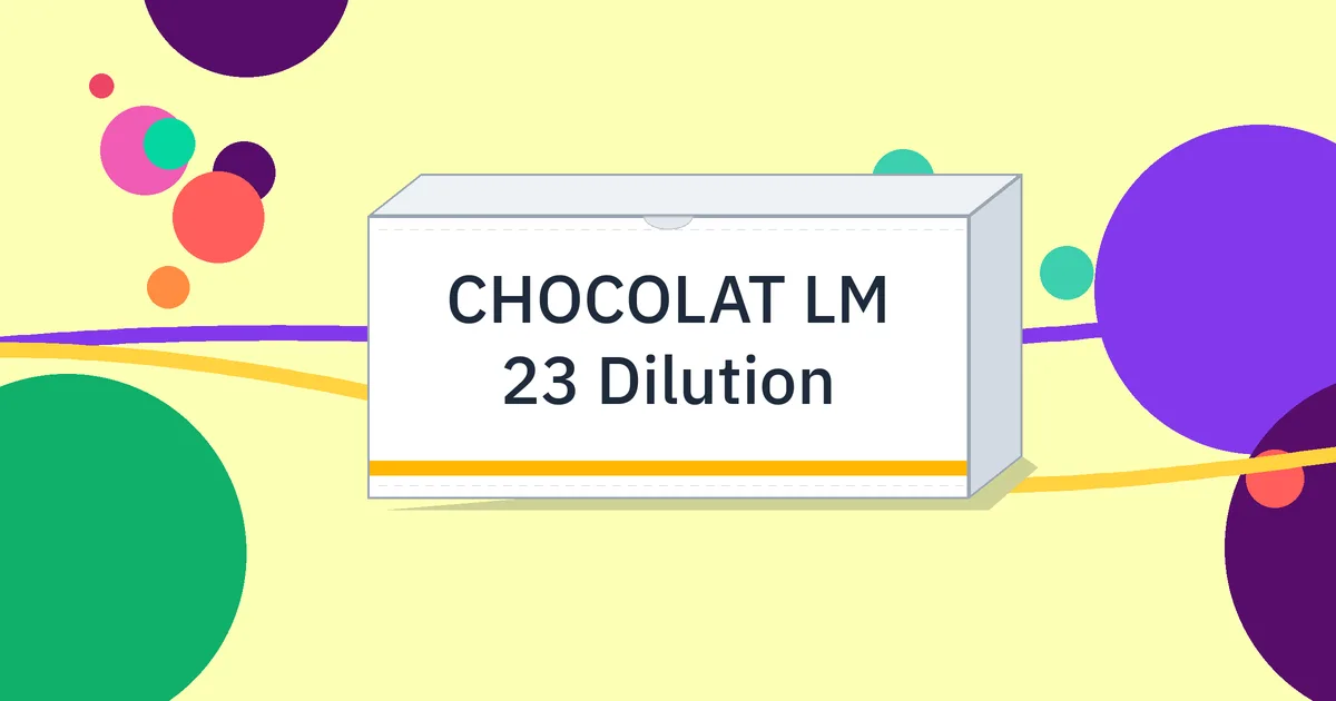 Symbolbild: Packung mit der Aufschrift CHOCOLAT LM 23 Dilution (PZN 12817025) – Verfügbarkeit und Bezug in Apotheken in Frankfurt am Main