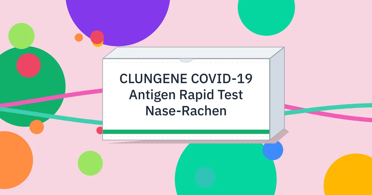Symbolbild: Packung mit der Aufschrift CLUNGENE COVID-19 Antigen Rapid Test Nase-Rachen (PZN 17906696) – Verfügbarkeit und Bezug in Apotheken in Frankfurt am Main