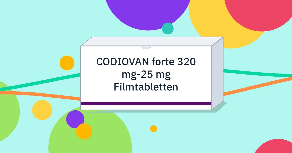 Symbolbild: Packung mit der Aufschrift CODIOVAN forte 320 mg-25 mg Filmtabletten (PZN 04460566) – Verfügbarkeit und Bezug in Apotheken in Frankfurt am Main