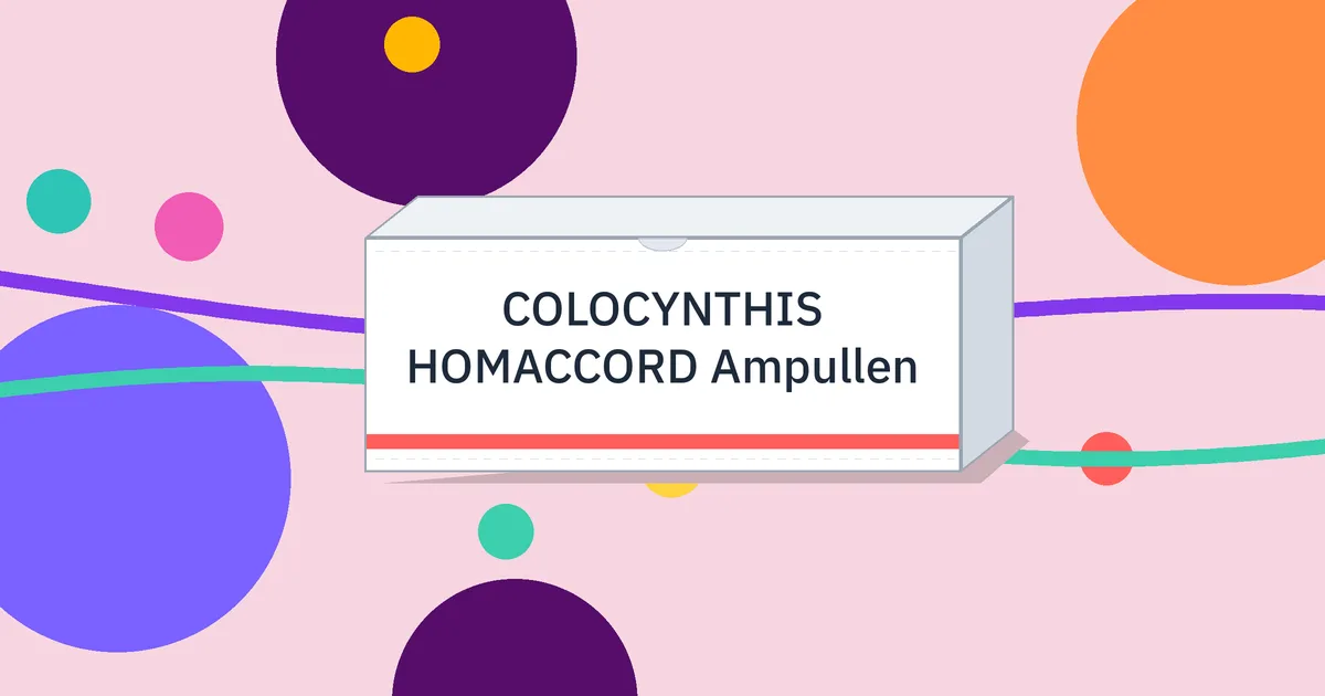 Symbolbild: Packung mit der Aufschrift COLOCYNTHIS HOMACCORD Ampullen (PZN 00228513) – Verfügbarkeit und Bezug in Apotheken in Frankfurt am Main