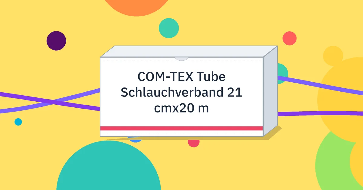 Symbolbild: Packung mit der Aufschrift COM-TEX Tube Schlauchverband 21 cmx20 m (PZN 04723333) – Verfügbarkeit und Bezug in Apotheken in Frankfurt am Main