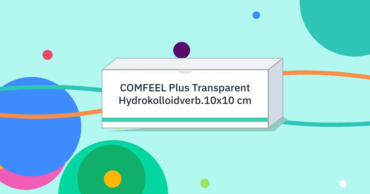 Symbolbild: Packung mit der Aufschrift COMFEEL Plus Transparent Hydrokolloidverb.10x10 cm (PZN 14278880) – Verfügbarkeit und Bezug in Apotheken in Frankfurt am Main