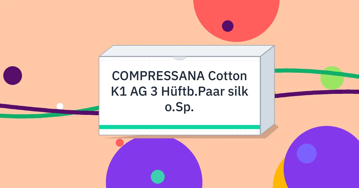 Symbolbild: Packung mit der Aufschrift COMPRESSANA Cotton K1 AG 3 Hüftb.Paar silk o.Sp. (PZN 12980558) – Verfügbarkeit und Bezug in Apotheken in Frankfurt am Main
