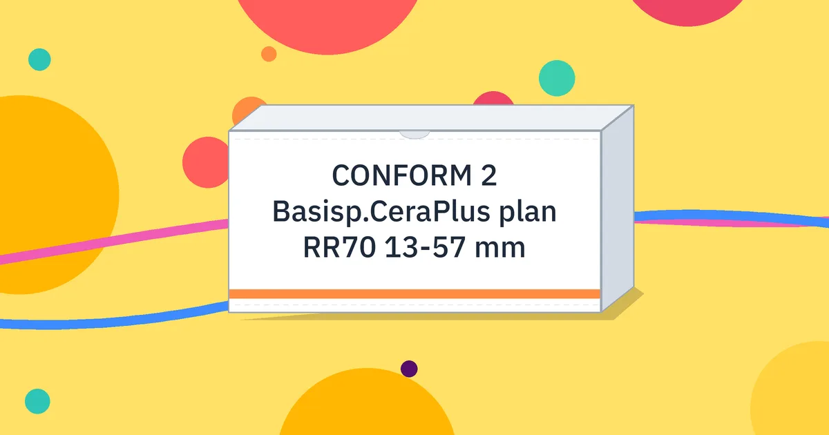 Symbolbild: Packung mit der Aufschrift CONFORM 2 Basisp.CeraPlus plan RR70 13-57 mm (PZN 16851496) – Verfügbarkeit und Bezug in Apotheken in Frankfurt am Main