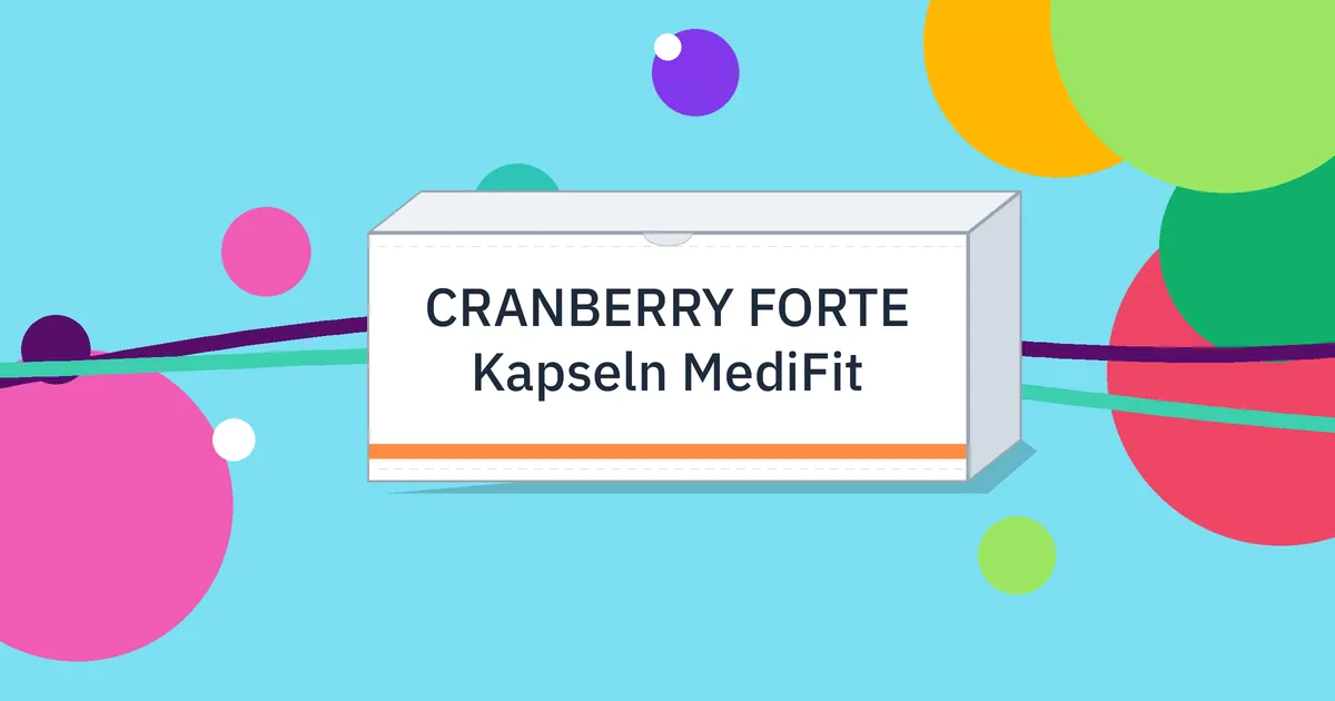 Symbolbild: Packung mit der Aufschrift CRANBERRY FORTE Kapseln MediFit (PZN 11186870) – Verfügbarkeit und Bezug in Apotheken in Frankfurt am Main