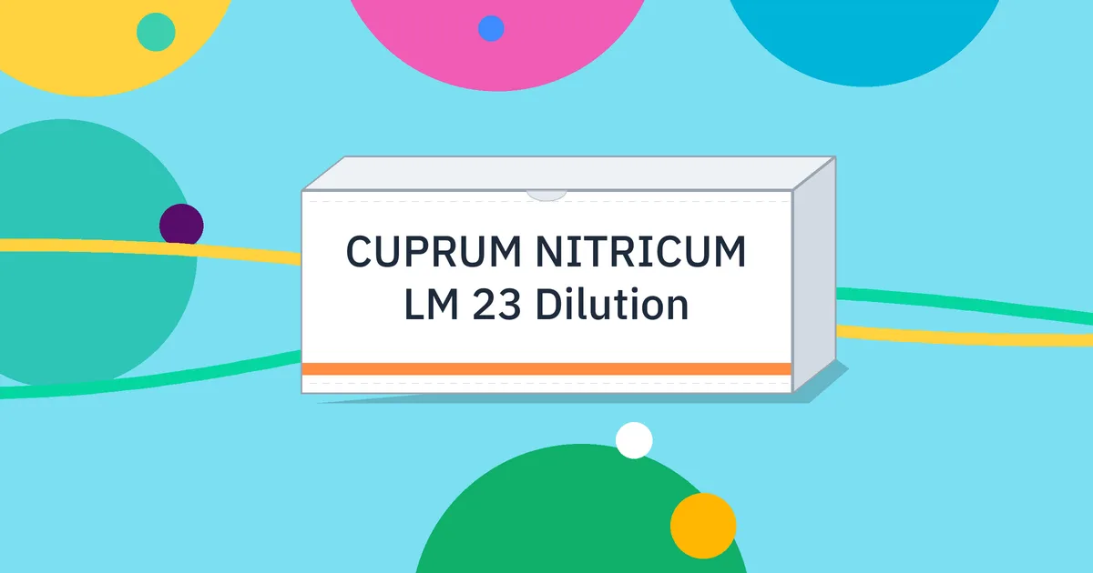 Symbolbild: Packung mit der Aufschrift CUPRUM NITRICUM LM 23 Dilution (PZN 12838702) – Verfügbarkeit und Bezug in Apotheken in Frankfurt am Main