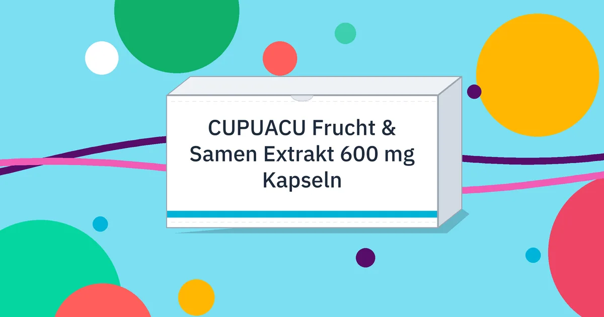 Symbolbild: Packung mit der Aufschrift CUPUACU Frucht & Samen Extrakt 600 mg Kapseln (PZN 12725889) – Verfügbarkeit und Bezug in Apotheken in Frankfurt am Main