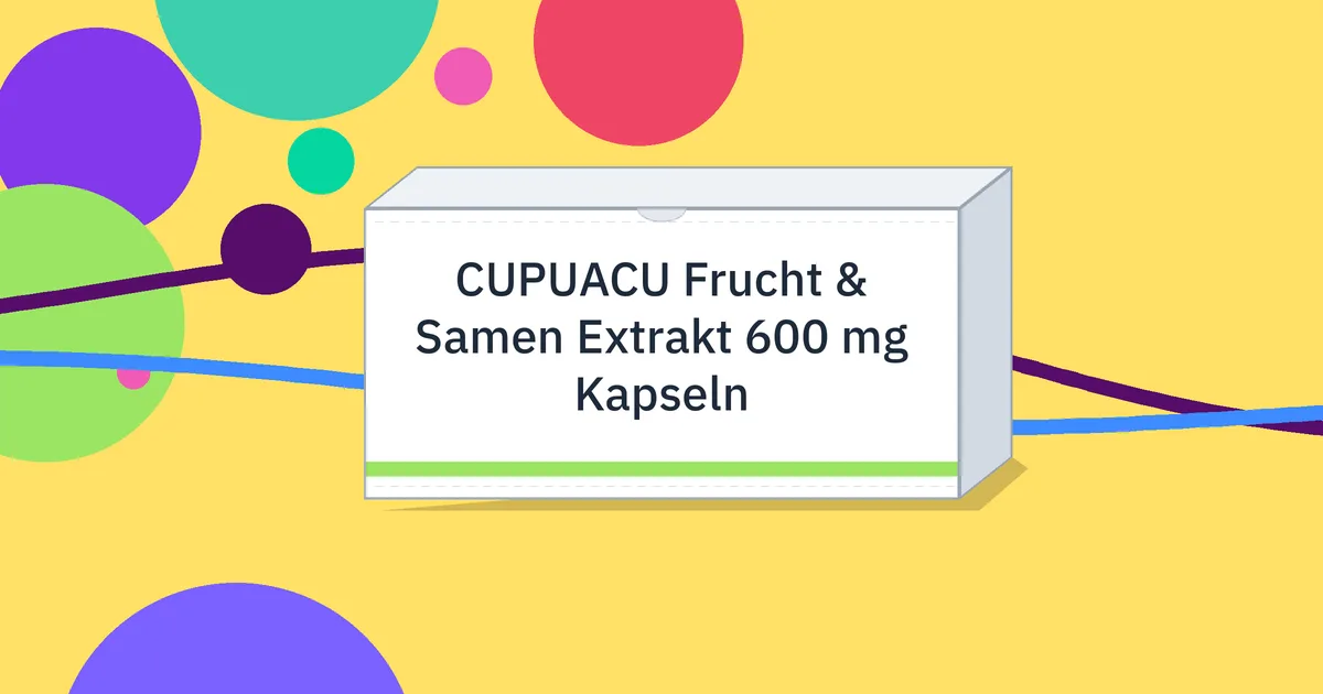Symbolbild: Packung mit der Aufschrift CUPUACU Frucht & Samen Extrakt 600 mg Kapseln (PZN 12725872) – Verfügbarkeit und Bezug in Apotheken in Frankfurt am Main