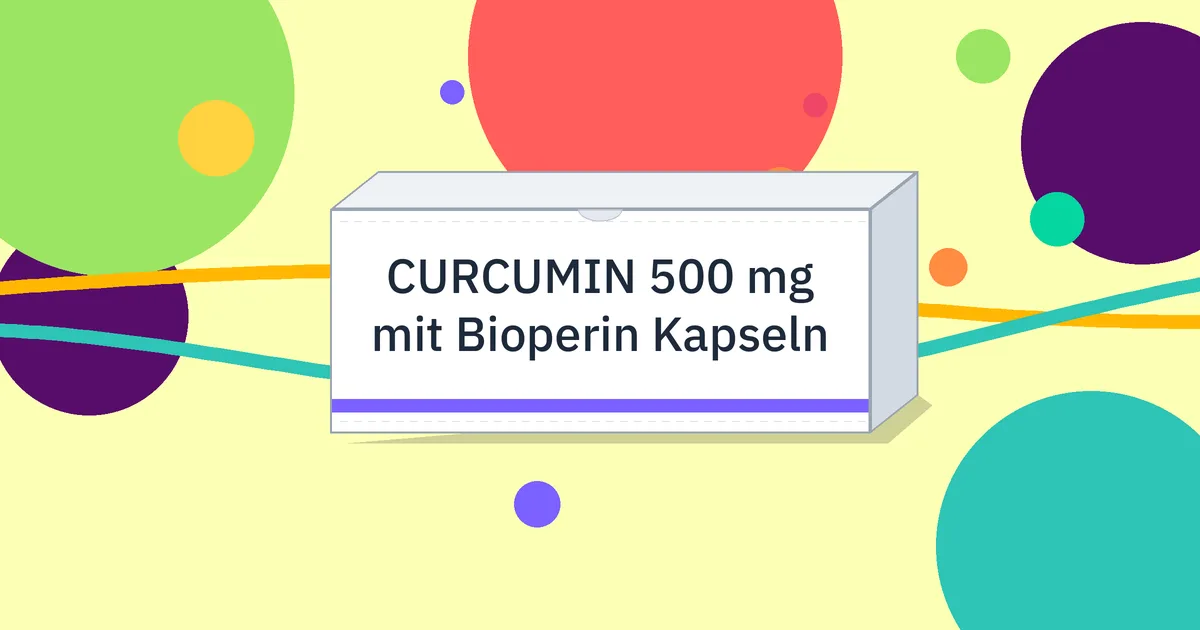 Symbolbild: Packung mit der Aufschrift CURCUMIN 500 mg mit Bioperin Kapseln (PZN 11677183) – Verfügbarkeit und Bezug in Apotheken in Frankfurt am Main