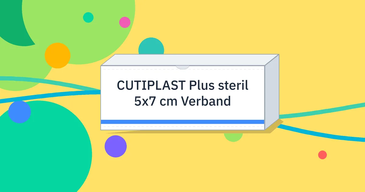 Symbolbild: Packung mit der Aufschrift CUTIPLAST Plus steril 5x7 cm Verband (PZN 12147866) – Verfügbarkeit und Bezug in Apotheken in Frankfurt am Main