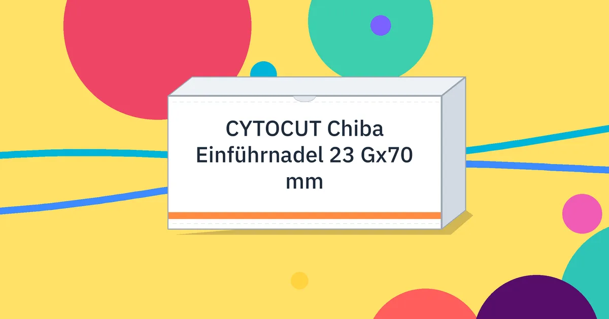 Symbolbild: Packung mit der Aufschrift CYTOCUT Chiba Einführnadel 23 Gx70 mm (PZN 16919610) – Verfügbarkeit und Bezug in Apotheken in Frankfurt am Main