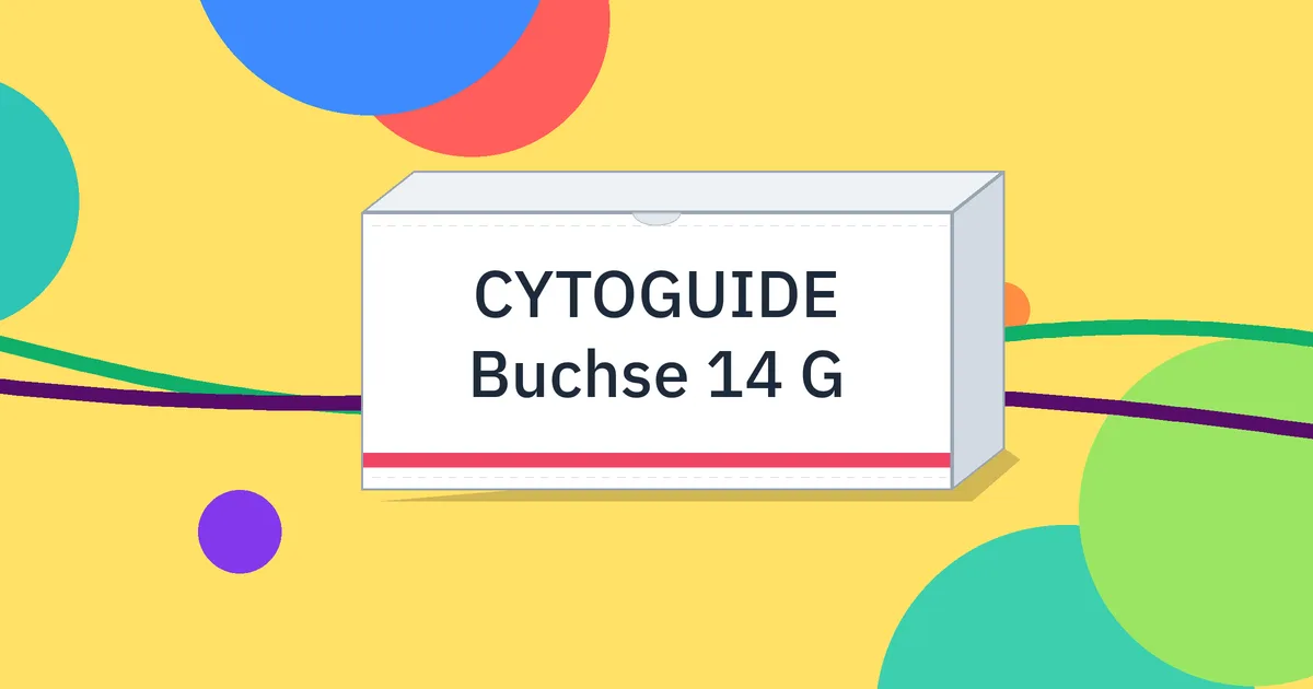 Symbolbild: Packung mit der Aufschrift CYTOGUIDE Buchse 14 G (PZN 03484234) – Verfügbarkeit und Bezug in Apotheken in Frankfurt am Main