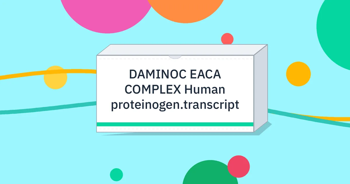 Symbolbild: Packung mit der Aufschrift DAMINOC EACA COMPLEX Human proteinogen.transcript (PZN 18760119) – Verfügbarkeit und Bezug in Apotheken in Frankfurt am Main