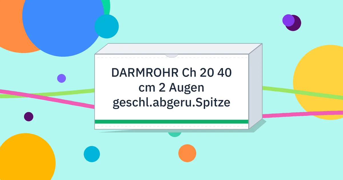 Symbolbild: Packung mit der Aufschrift DARMROHR Ch 20 40 cm 2 Augen geschl.abgeru.Spitze (PZN 10125731) – Verfügbarkeit und Bezug in Apotheken in Frankfurt am Main