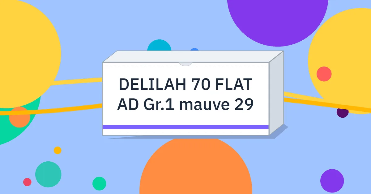 Symbolbild: Packung mit der Aufschrift DELILAH 70 FLAT AD Gr.1 mauve 29 (PZN 13847413) – Verfügbarkeit und Bezug in Apotheken in Frankfurt am Main