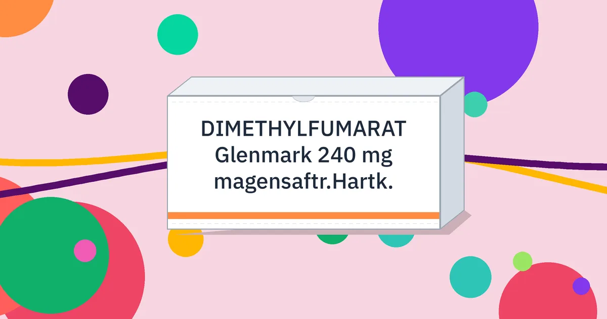 Symbolbild: Packung mit der Aufschrift DIMETHYLFUMARAT Glenmark 240 mg magensaftr.Hartk. (PZN 18792616) – Verfügbarkeit und Bezug in Apotheken in Frankfurt am Main
