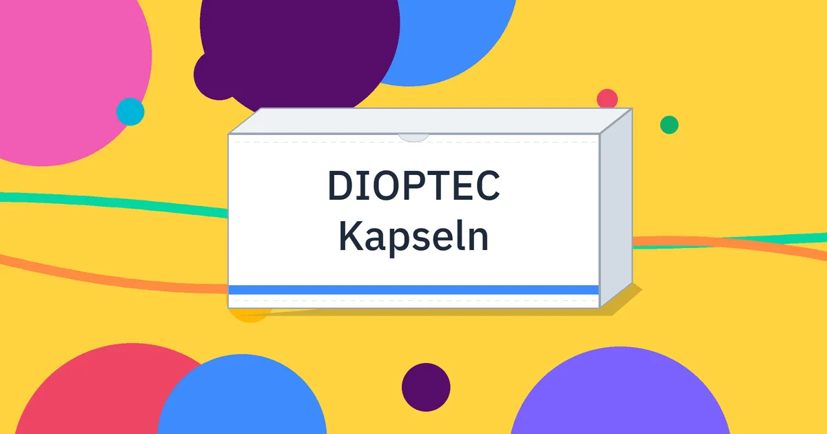 Symbolbild: Packung mit der Aufschrift DIOPTEC Kapseln (PZN 00882193) – Verfügbarkeit und Bezug in Apotheken in Frankfurt am Main